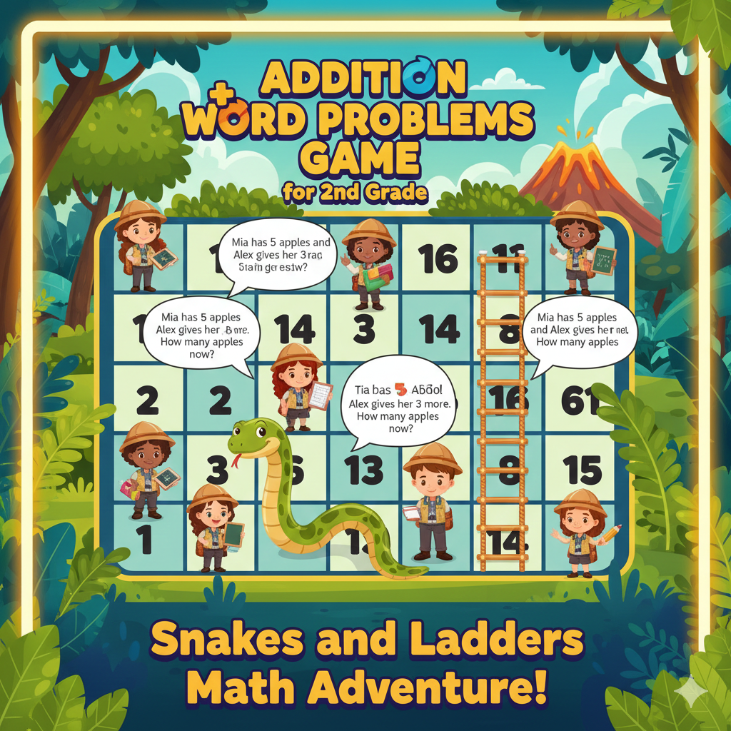 Addition Word Problems Game for 2nd Grade Snakes and Ladder Game ...
